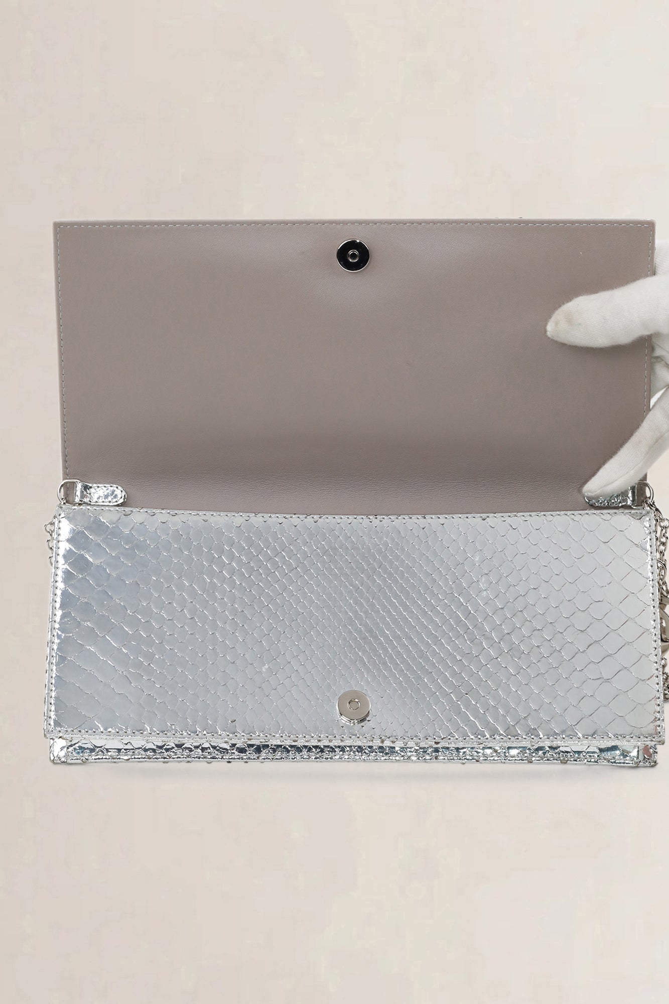 Christian Dior Silver Python Embossed Wallet On Chain – Never Out of Style